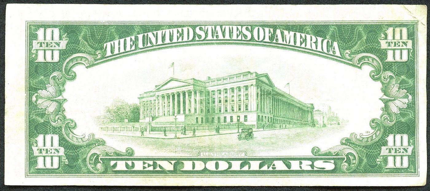 1929 $10 Ten Dollar U.S. Federal Reserve Note With Brown Seal (Bank of ...
