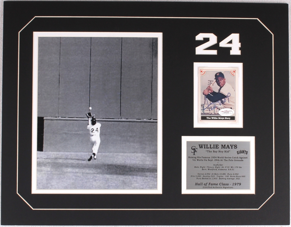 Willie Mays Signed 14x18 Custom Matted Baseball Card Display (SOP & JSA ...