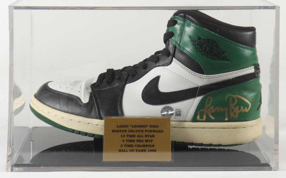 Larry Bird Signed Nike Air Jordan Celtics Basketball Shoe In Display ...