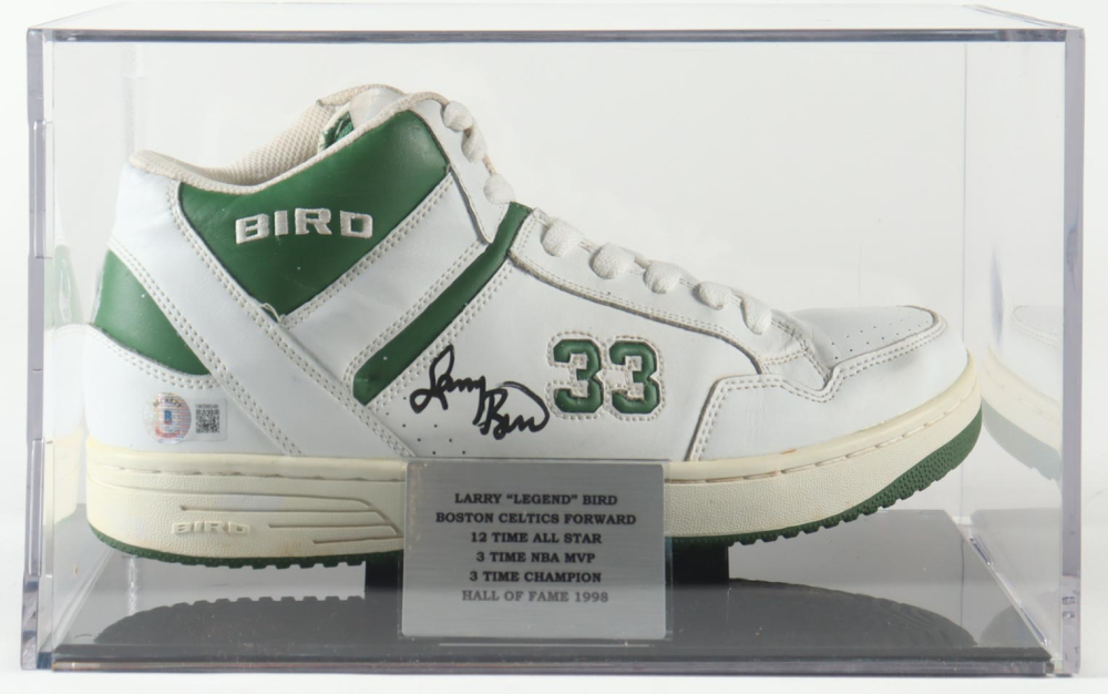 Larry Bird Signed Vintage Player Model Basketball Shoe With Acrylic ...