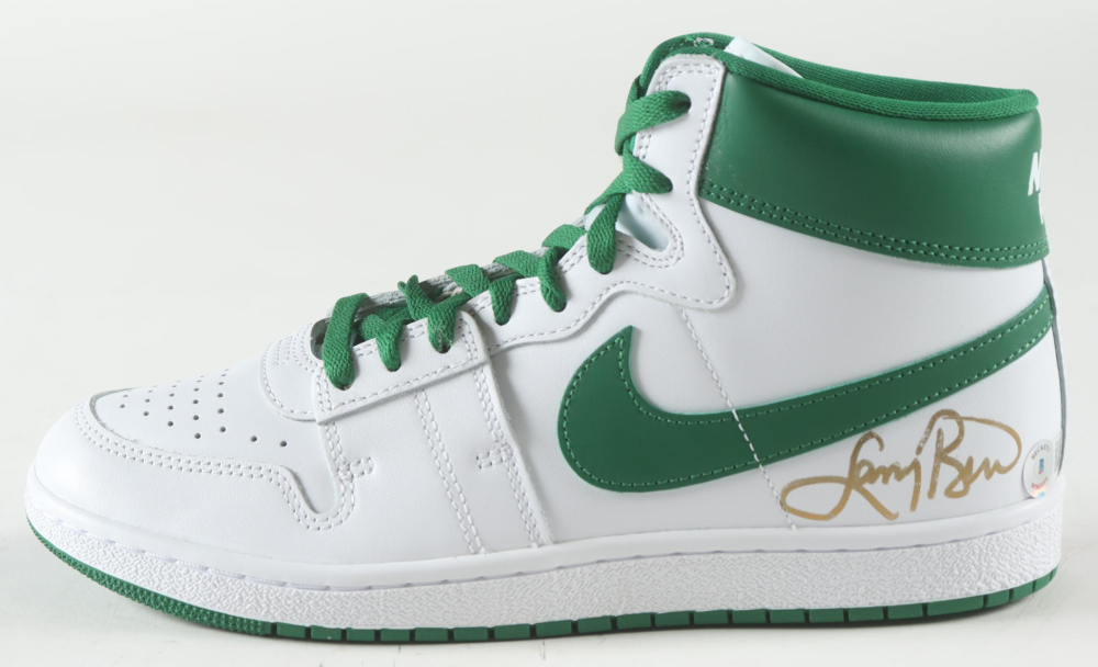 Larry Bird Signed Nike Air Celtics Basketball Shoe In Wooden Glass ...