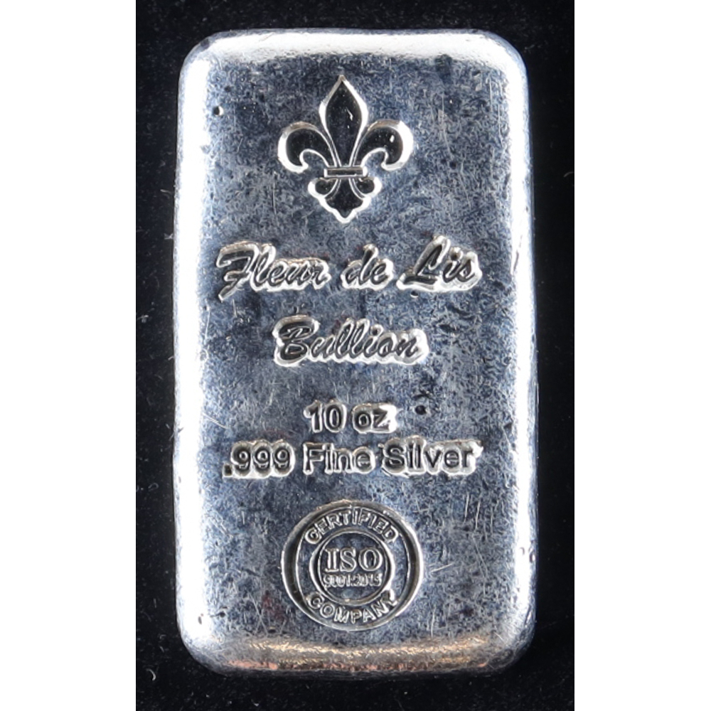 10 Troy Oz Fleur De Lis .999 Fine Silver Bullion Bar | Pristine Auction