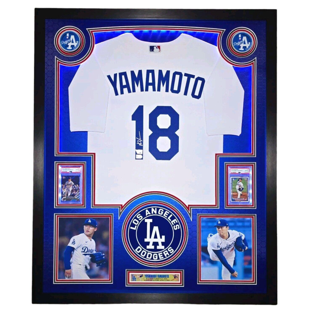 Yoshinobu Yamamoto Signed Dodgers Custom Framed Nike Jersey with LED ...
