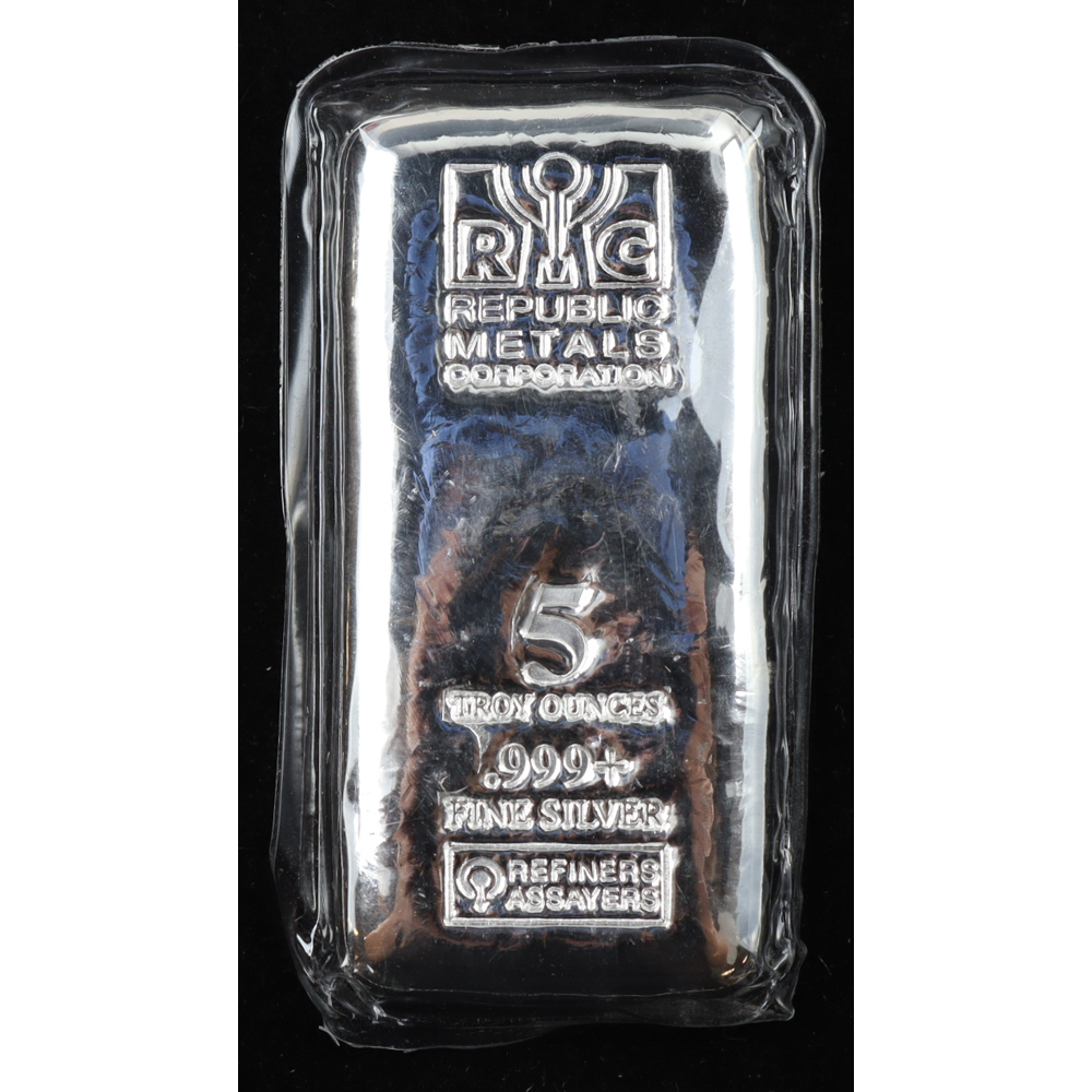 5 Troy Oz RMC Republic Metals .999 Fine Silver Bullion Bar | Pristine ...