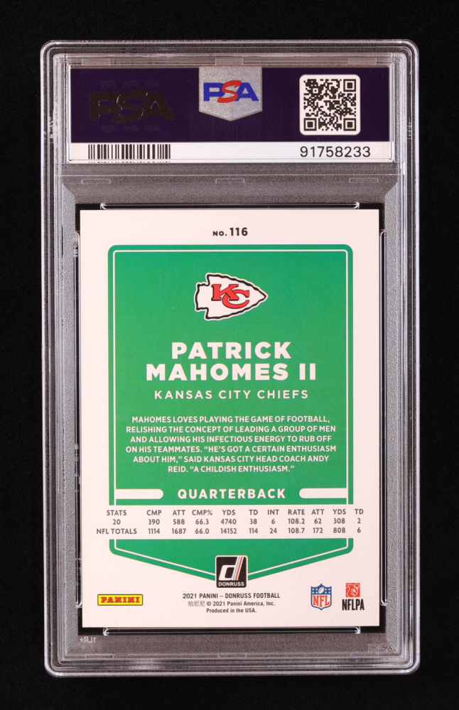 Patrick Mahomes II 2021 Donruss Season Stat Line #116 #157/500 (PSA 10 ...
