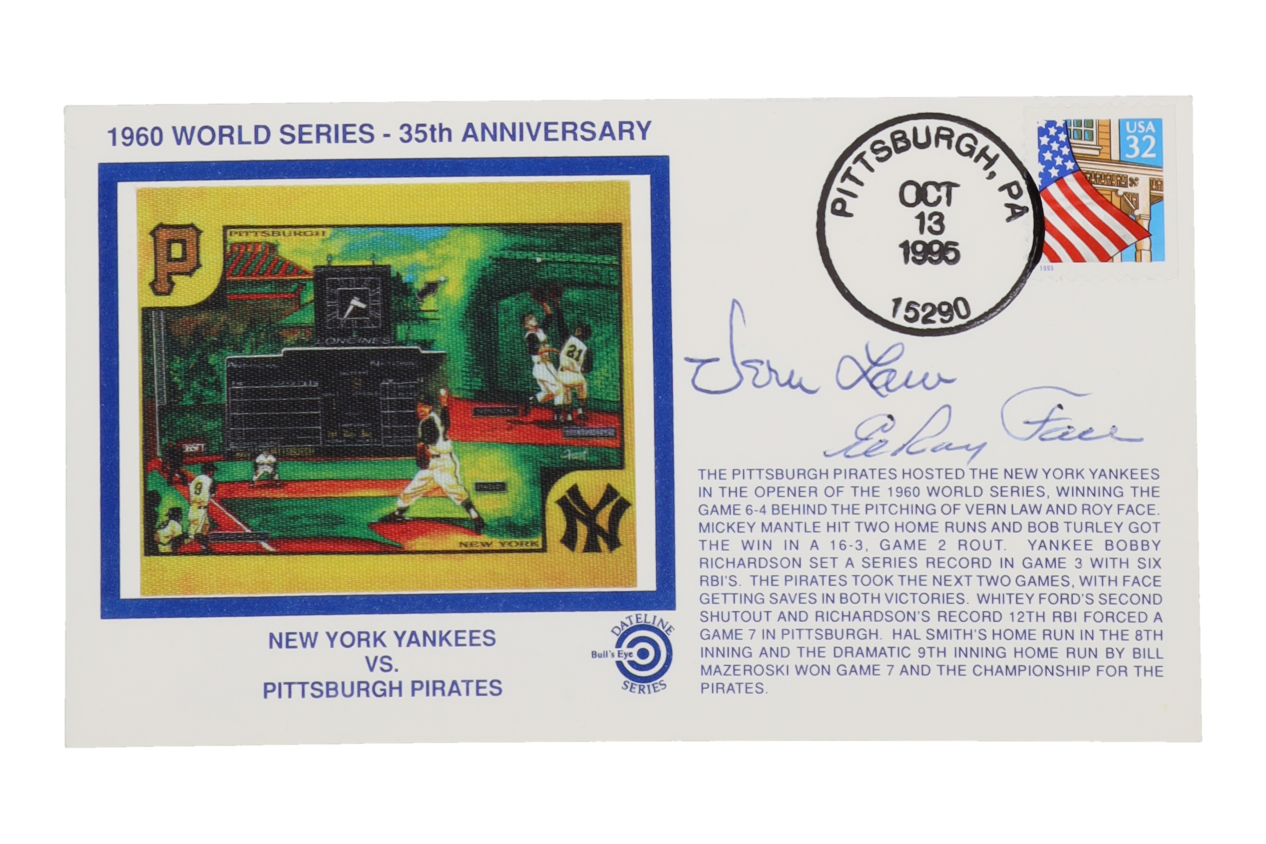 Vern Law & Roy Face Signed "1960 World Series - 35th Anniversary" 1995 ...
