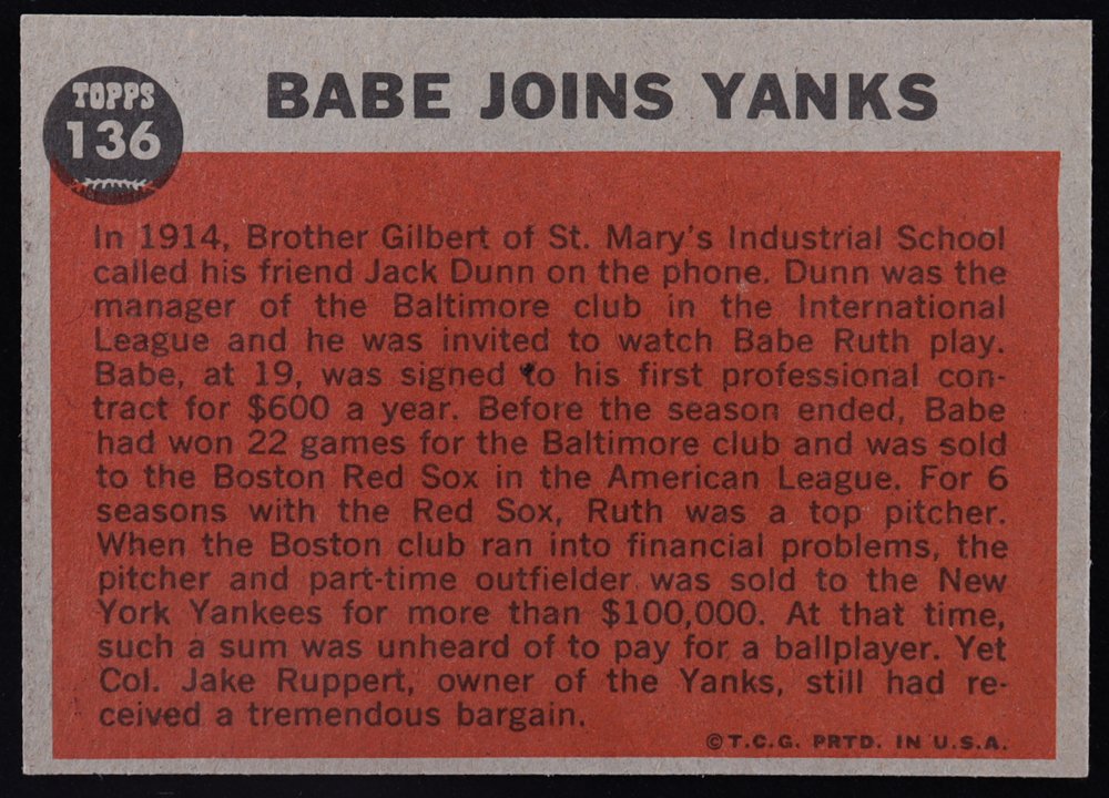 Babe Ruth 1962 Topps #136 Special 2 / Babe Joins Yanks/Pictured Owner ...