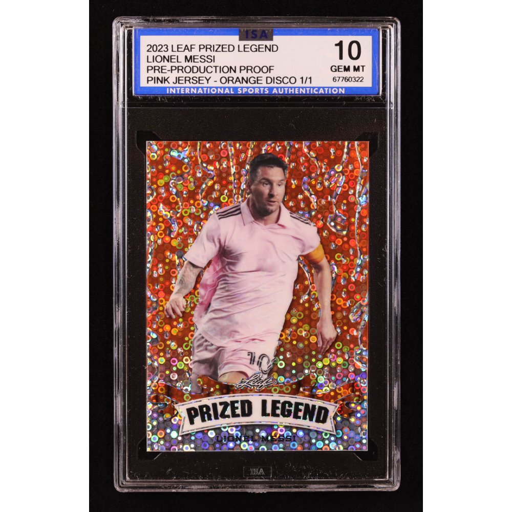 Lionel Messi 2023 Leaf Metal Prized Legend Disco Orange Pre-Production ...