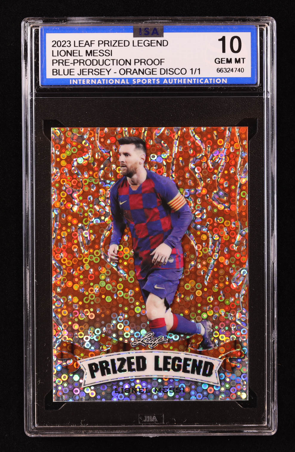 Lionel Messi 2023 Leaf Metal Prized Legend Disco Orange Pre-Production ...