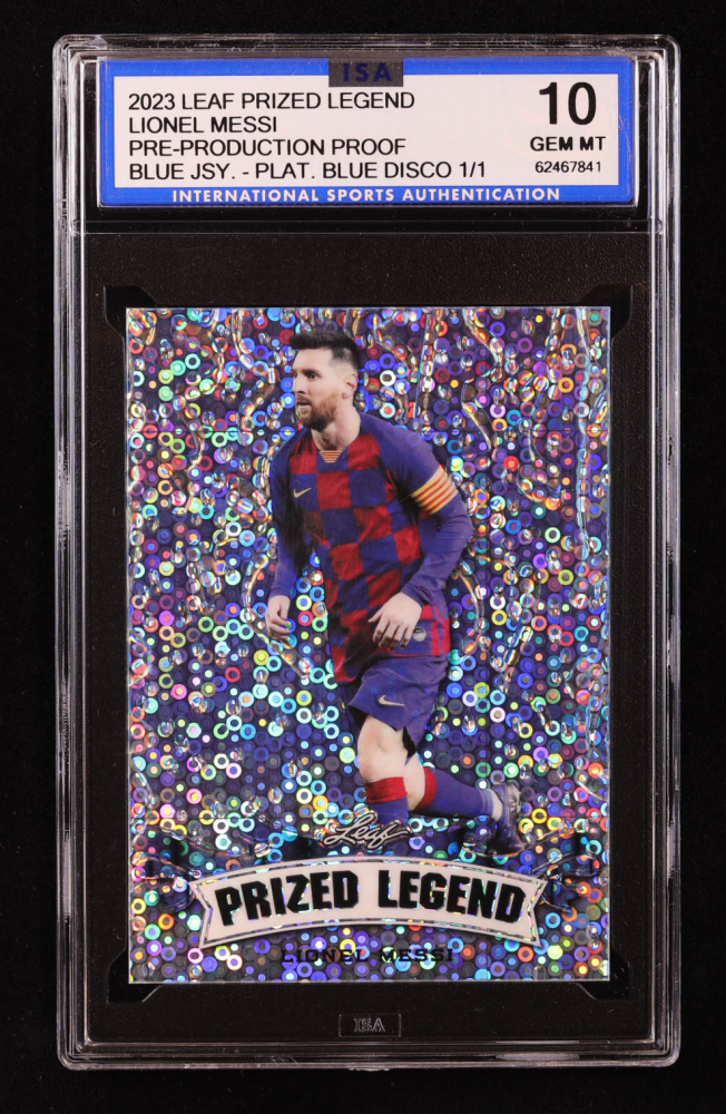 Lionel Messi 2023 Leaf Metal Prized Legend Disco Platinum Blue Pre ...