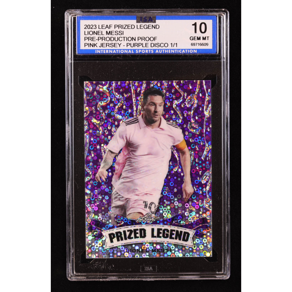 Lionel Messi 2023 Leaf Metal Prized Legend Disco Purple Pre-Production ...