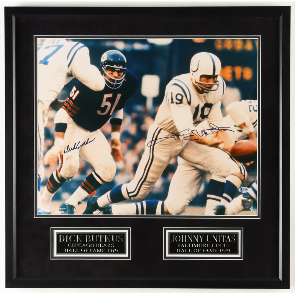 Johnny Unitas & Dick Butkus Signed Custom Framed Photo Display (Beckett ...