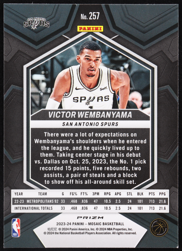 Victor Wembanyama 2023-24 Panini Mosaic Mosaic Green #257 RC / NBA ...