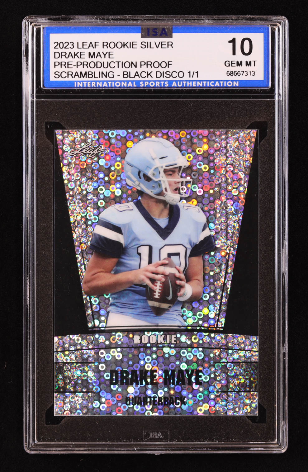 Drake Maye 2023 Leaf Rookie Silver Disco Black Pre-Production Proof # ...