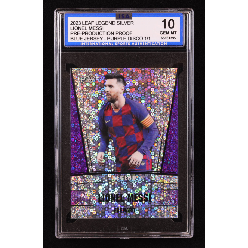 Lionel Messi 2023 Leaf Legend Silver Disco Purple Pre-Production Proof ...