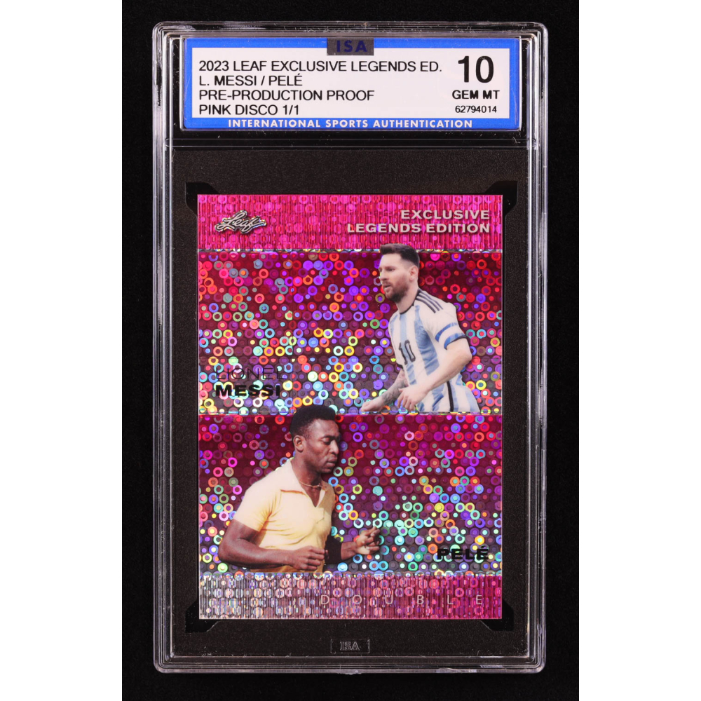 Pele / Lionel Messi 2023 Leaf Exclusive Legends Edition Disco Pink Pre ...