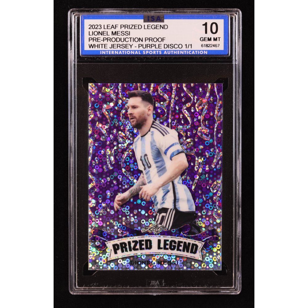 Lionel Messi 2023 Leaf Metal Prized Legend Disco Purple Pre-Production ...