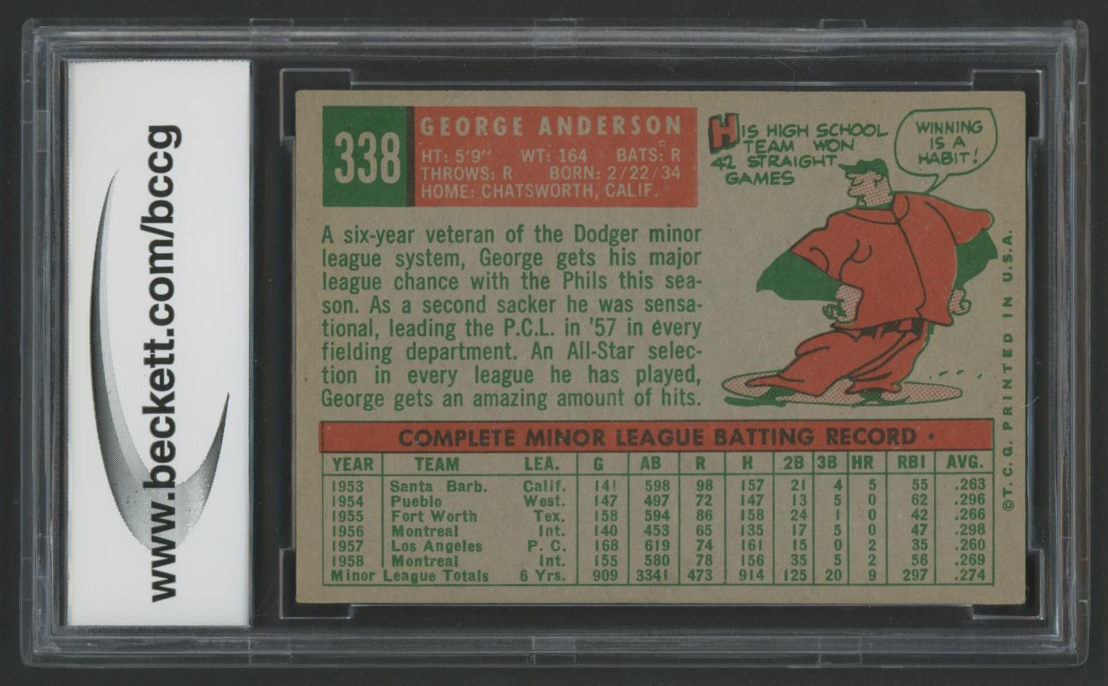 Sparky Anderson 1959 Topps #338 RC (BCCG 9) | Pristine Auction