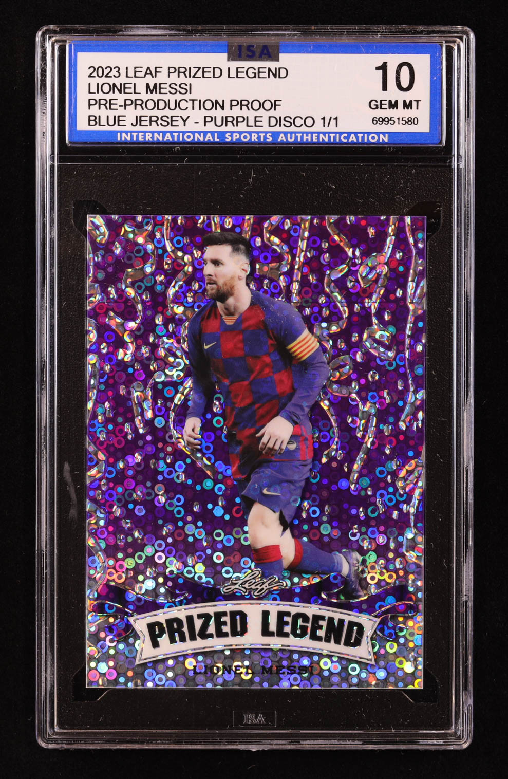 Lionel Messi 2023 Leaf Metal Prized Legend Disco Purple Pre-Production ...
