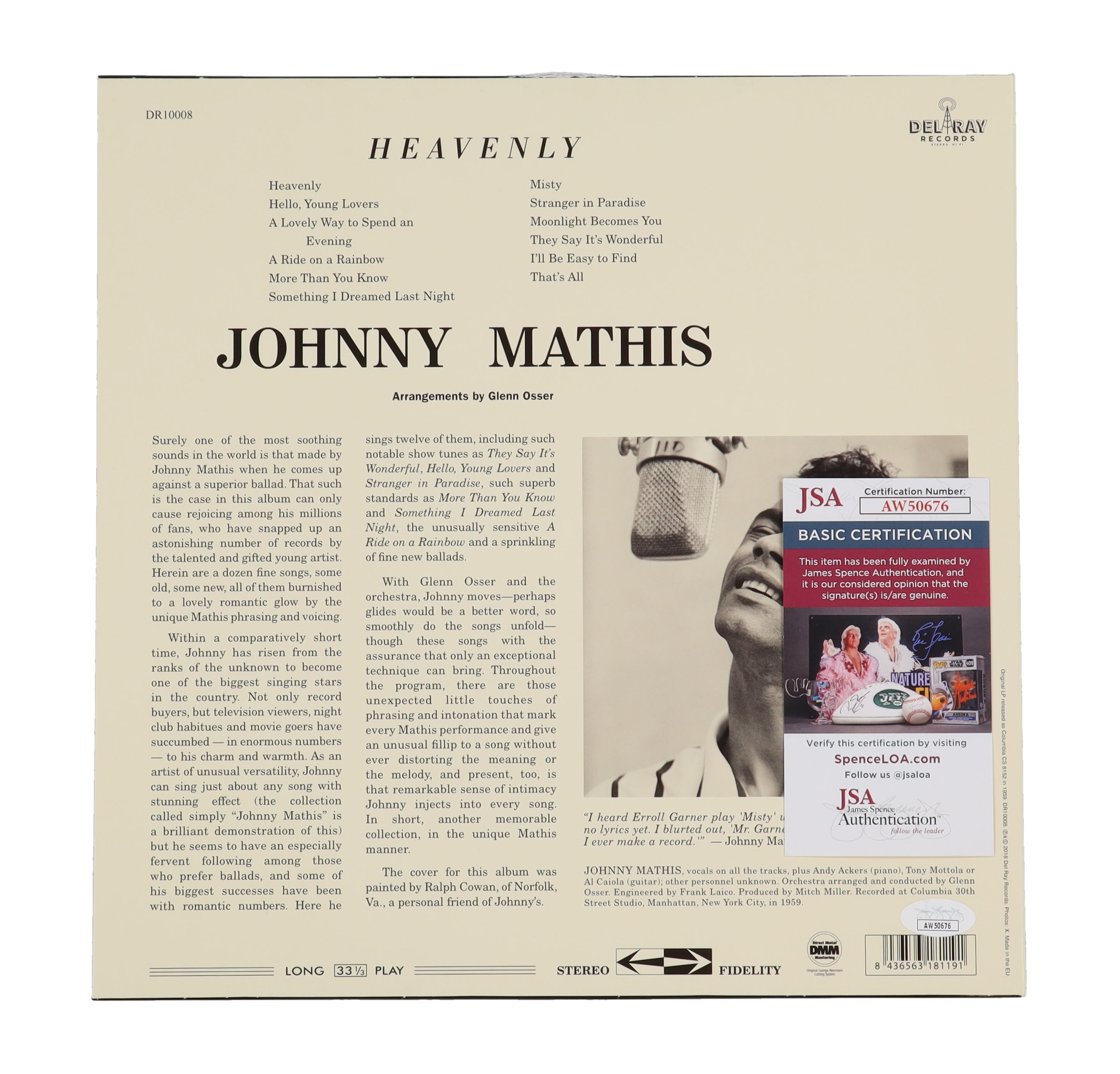 Johnny Mathis Signed "Heavenly" Vinyl Record Album Cover Inscribed ...