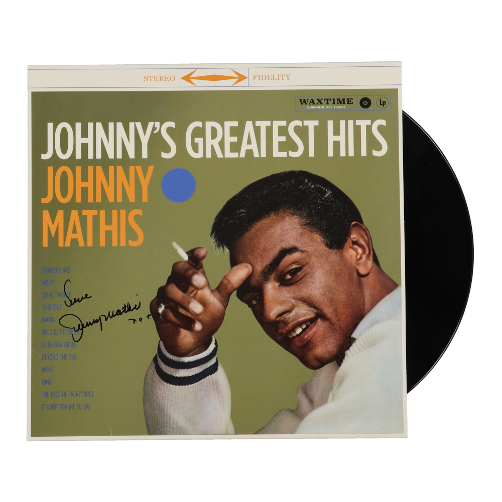 Johnny Mathis Signed "Johnny's Greatest Hits" Vinyl Record Album Cover ...
