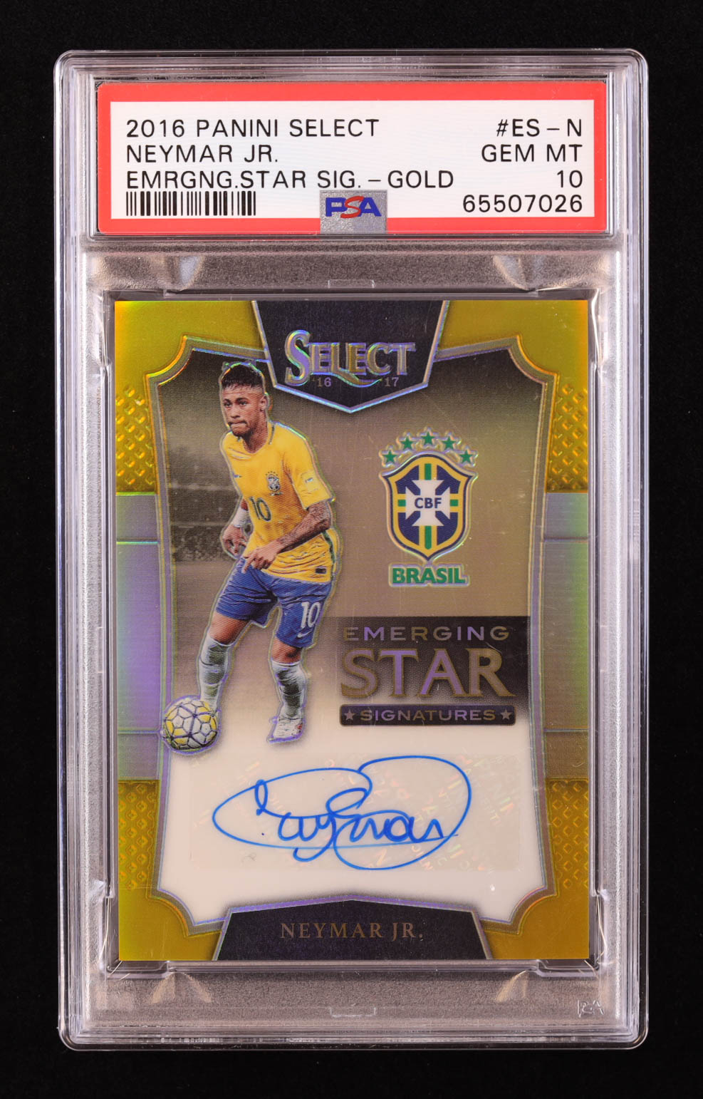 Neymar Jr. 2016-17 Select Emerging Star Signatures Gold #3 #06/10 (PSA 10) | Pristine Auction