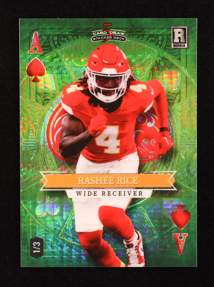 Rashee Rice 2023 Wild Card 5 Card Draw Stacked Deck Ace of Hearts Hyper Green #RR RC #1/3 ...