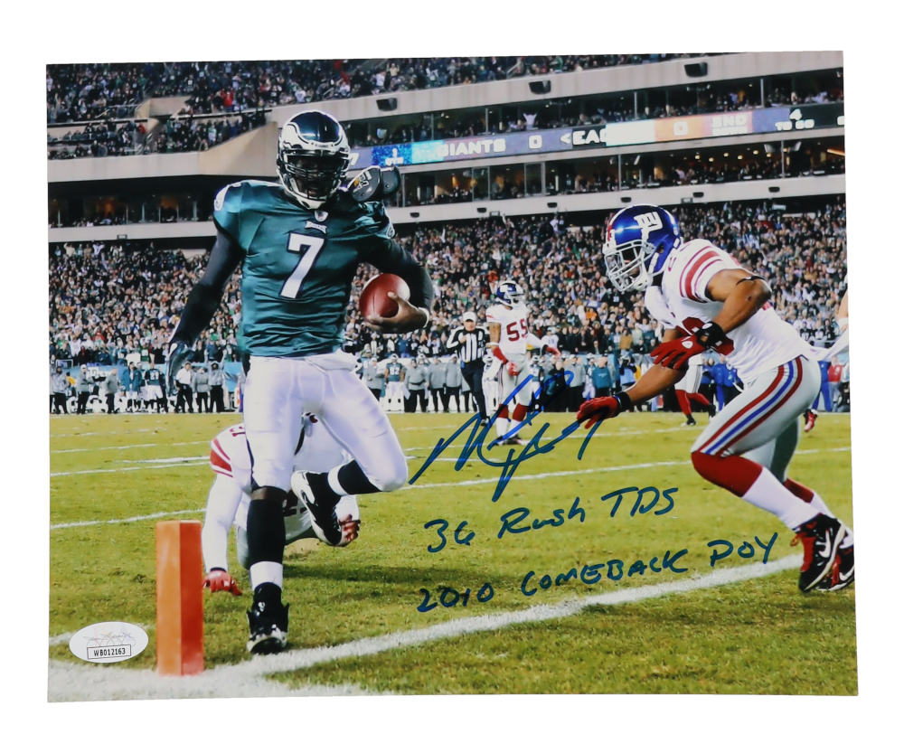 Michael Vick Signed Eagles 8x10 Photo Inscribed "36 Rush TDs" & "2010 ...