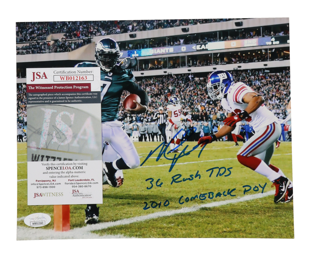 Michael Vick Signed Eagles 8x10 Photo Inscribed "36 Rush TDs" & "2010 Comeback POY" (JSA ...
