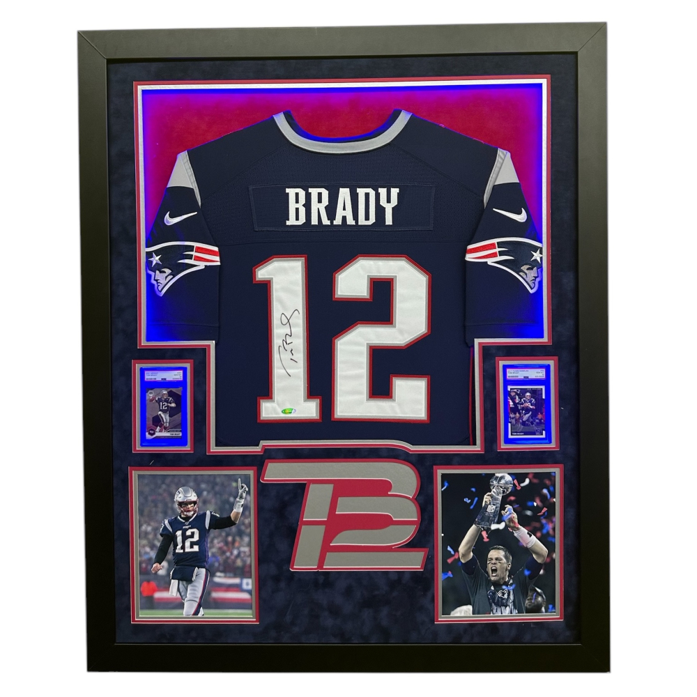 Tom Brady Signed & Framed Patriots LED Backlit Nike Jersey Display with ...