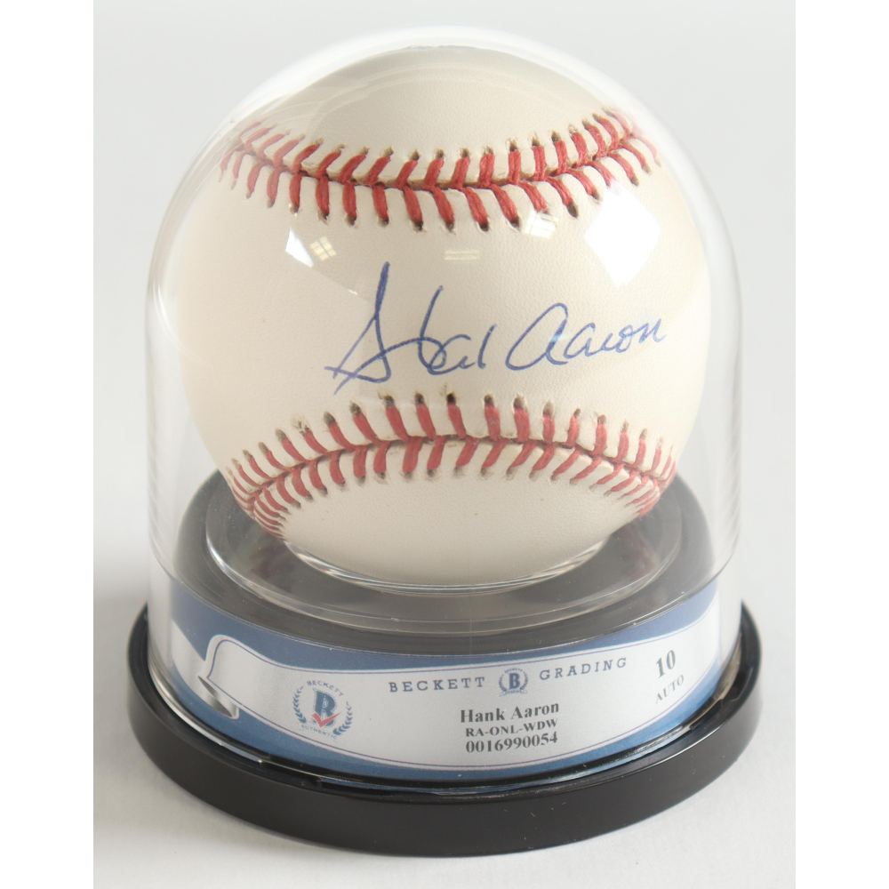 Hank Aaron Signed OML Baseball with High Quality Display Case (BGS ...