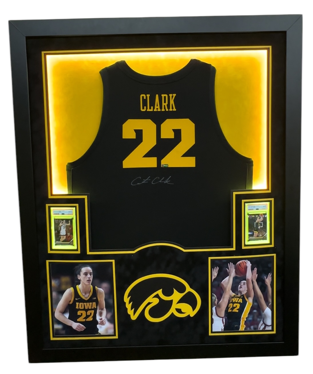 Caitlin Clark Signed & Framed Iowa Hawkeyes LED Backlit Jersey Display with PSA Graded Cards ...