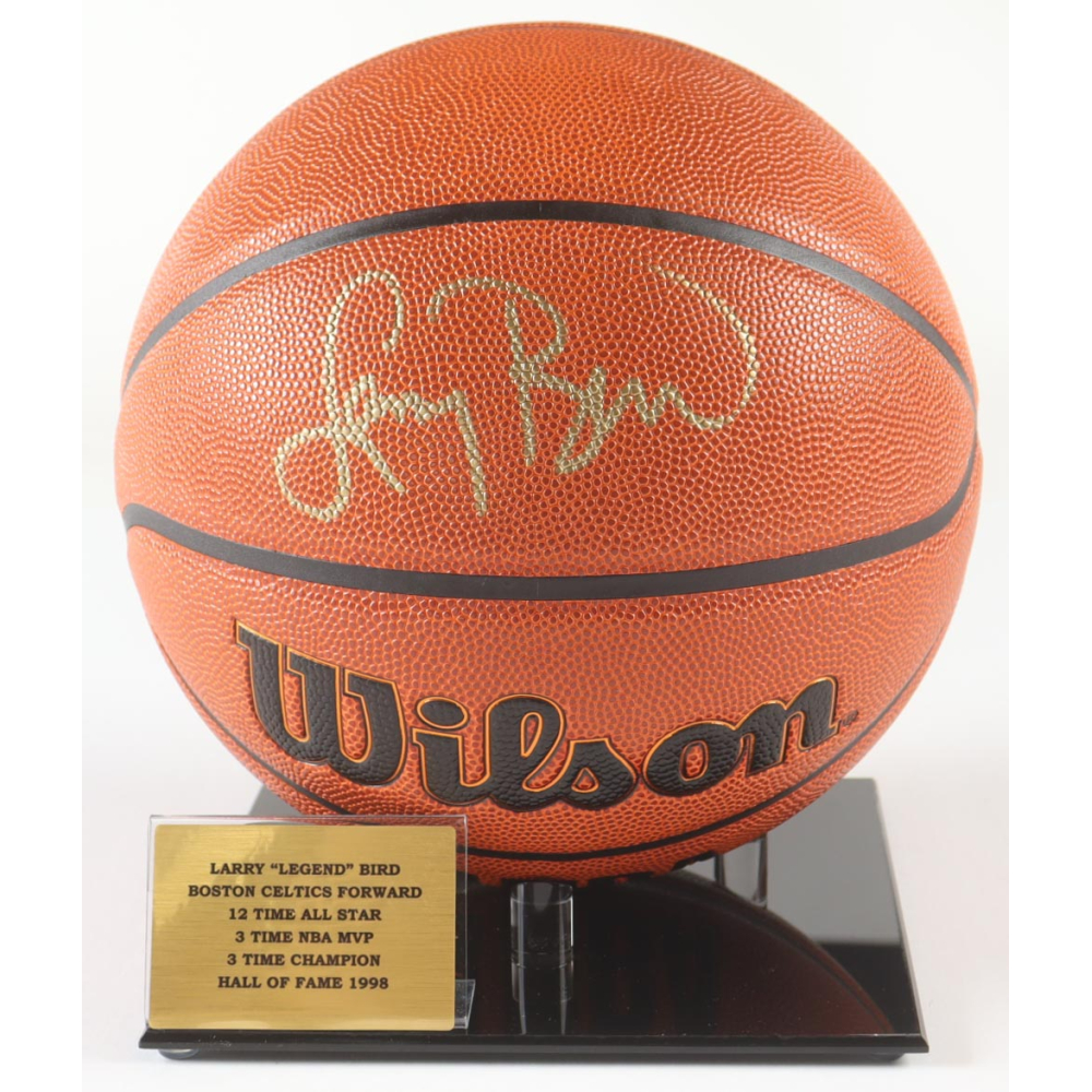 Larry Bird Signed NBA Basketball with Acrylic Stand & Nameplate (Beckett) | Pristine Auction