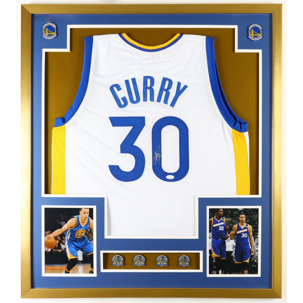 Stephen Curry Signed Custom Framed Jersey Display With (4) NBA Finals ...