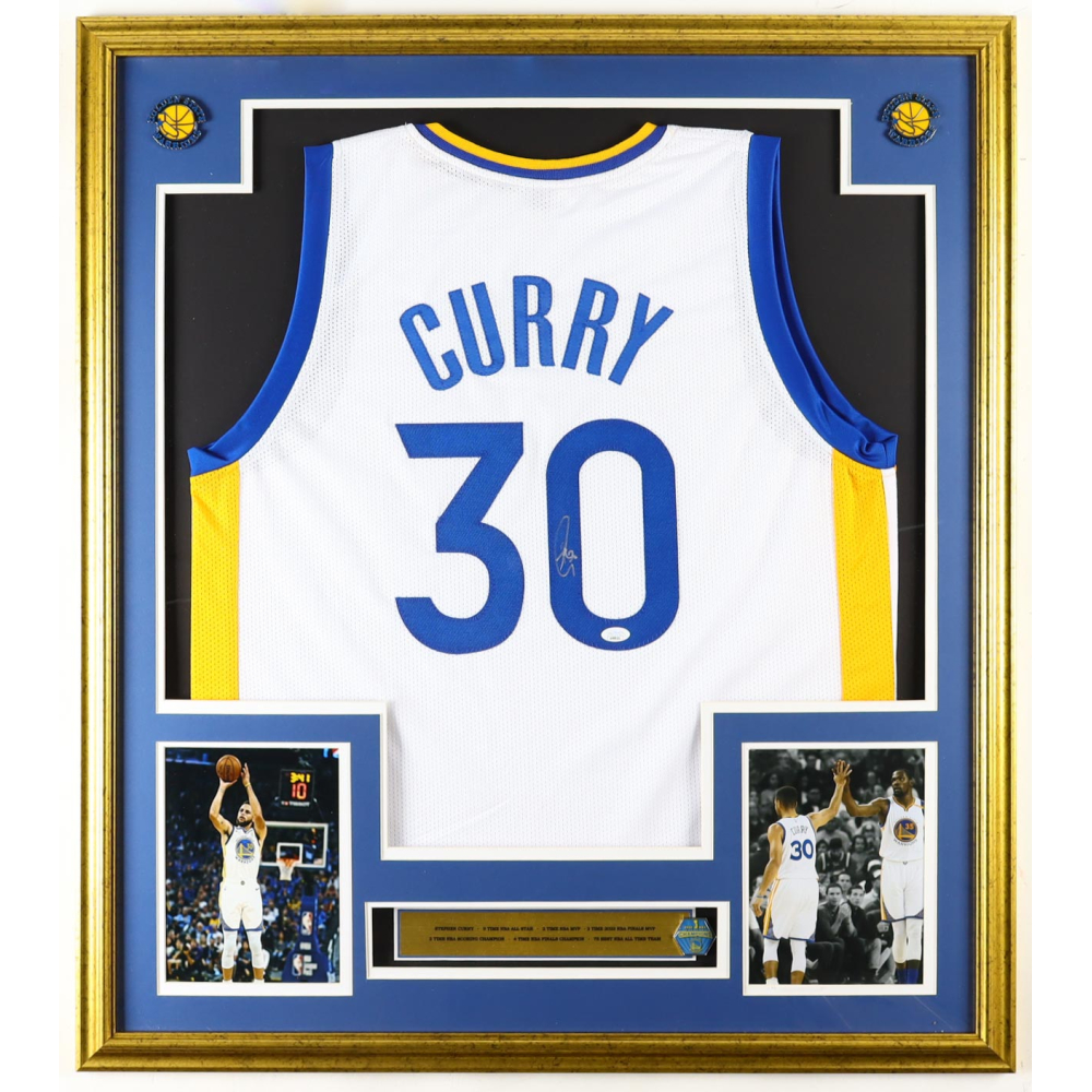 Stephen Curry Signed Custom Framed Jersey Display With 2022 Champs Pin ...