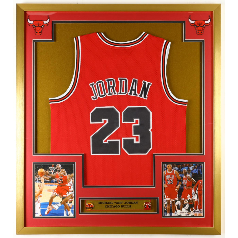 Michael Jordan Custom Framed Jersey Display With (2) Pins & (2) Cloth ...