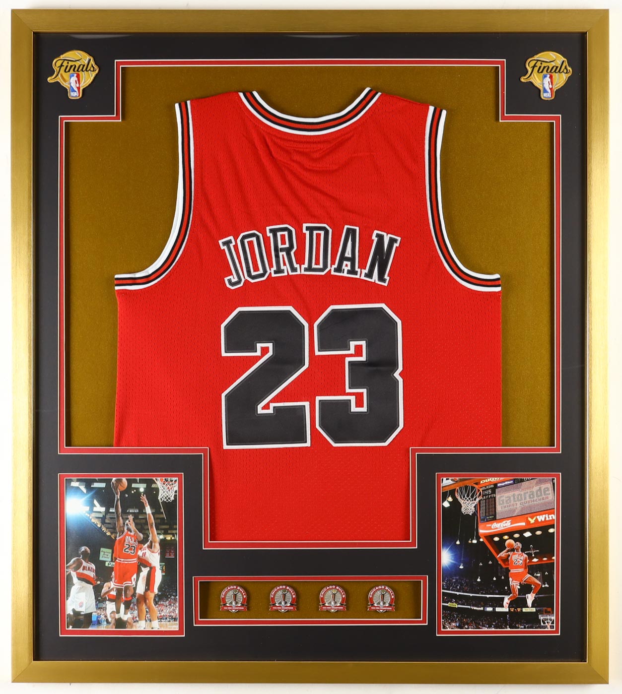 Michael Jordan Custom Framed Jersey Display with Jordan (4) Champions ...