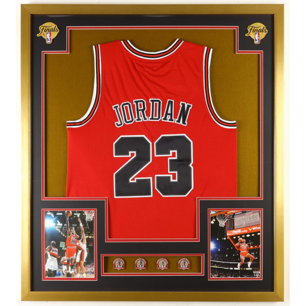 Michael Jordan Custom Framed Jersey Display with Jordan (4) Champions ...