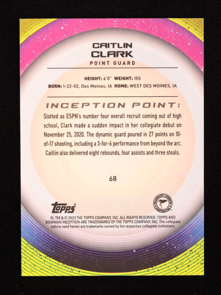Caitlin Clark 2022-23 Bowman Inception University #68 RC | Pristine Auction
