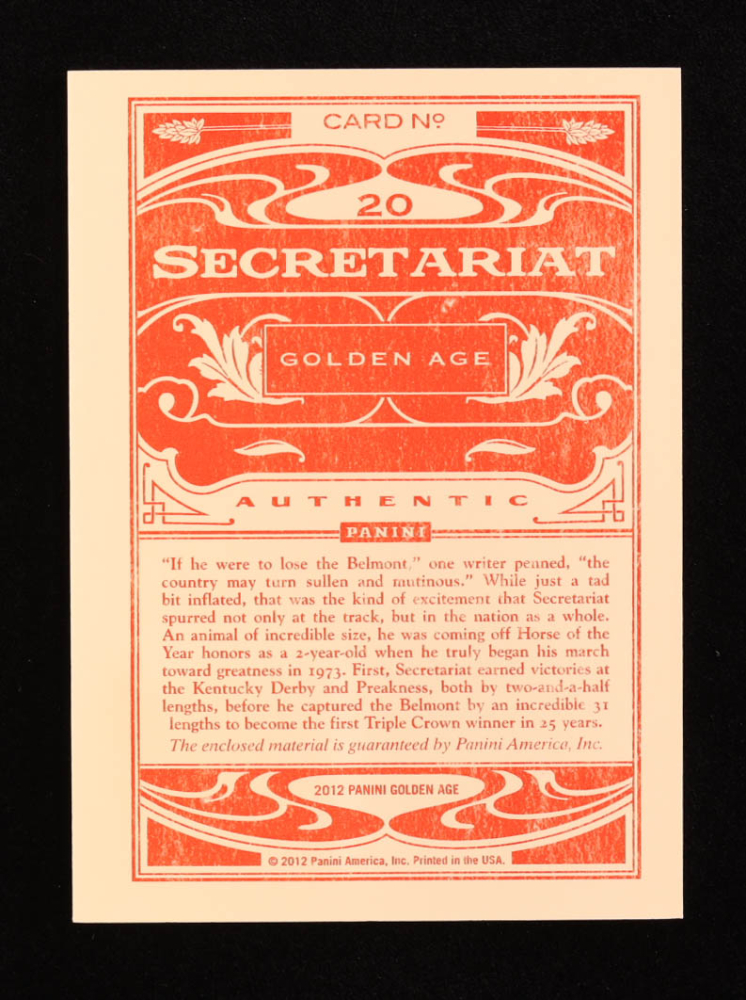 Secretariat 2012 Panini Golden Age Museum Age Materials #20 | Pristine ...