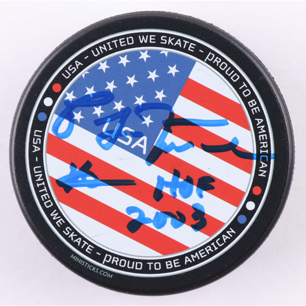 Pat LaFontaine Signed Team USA Logo Hockey Puck Inscribed "HOF 2003" (Beckett) | Pristine Auction