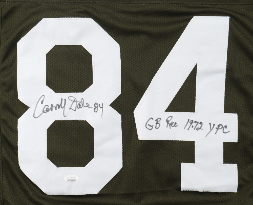Carroll Dale Signed Jersey Inscribed "GB Rec 19.72 YPC" (JSA ...