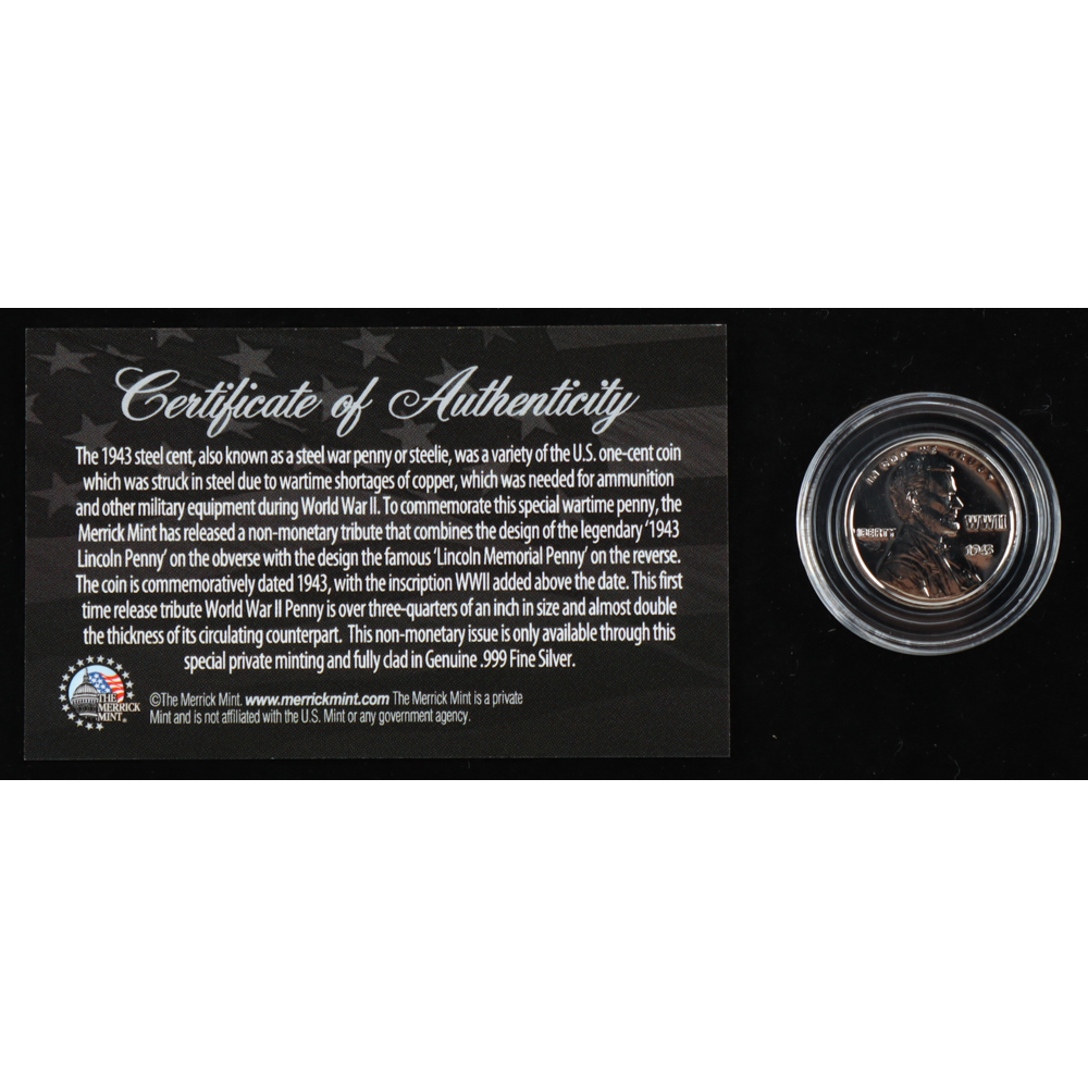 Tribute 1943 World War II Penny Clad In Genuine .999 Fine Silver ...