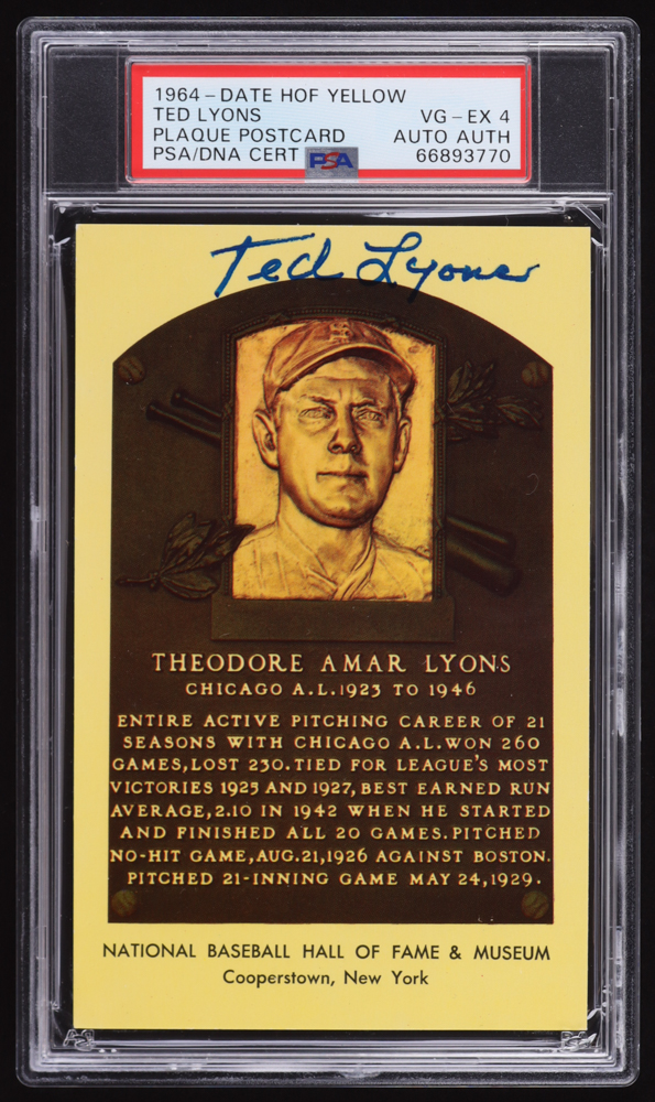 Ted Lyons Signed Hall Of Fame Plaque Postcard (PSA) | Pristine Auction
