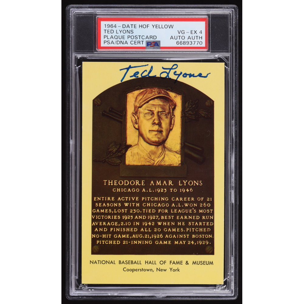 Ted Lyons Signed Hall Of Fame Plaque Postcard (PSA) | Pristine Auction