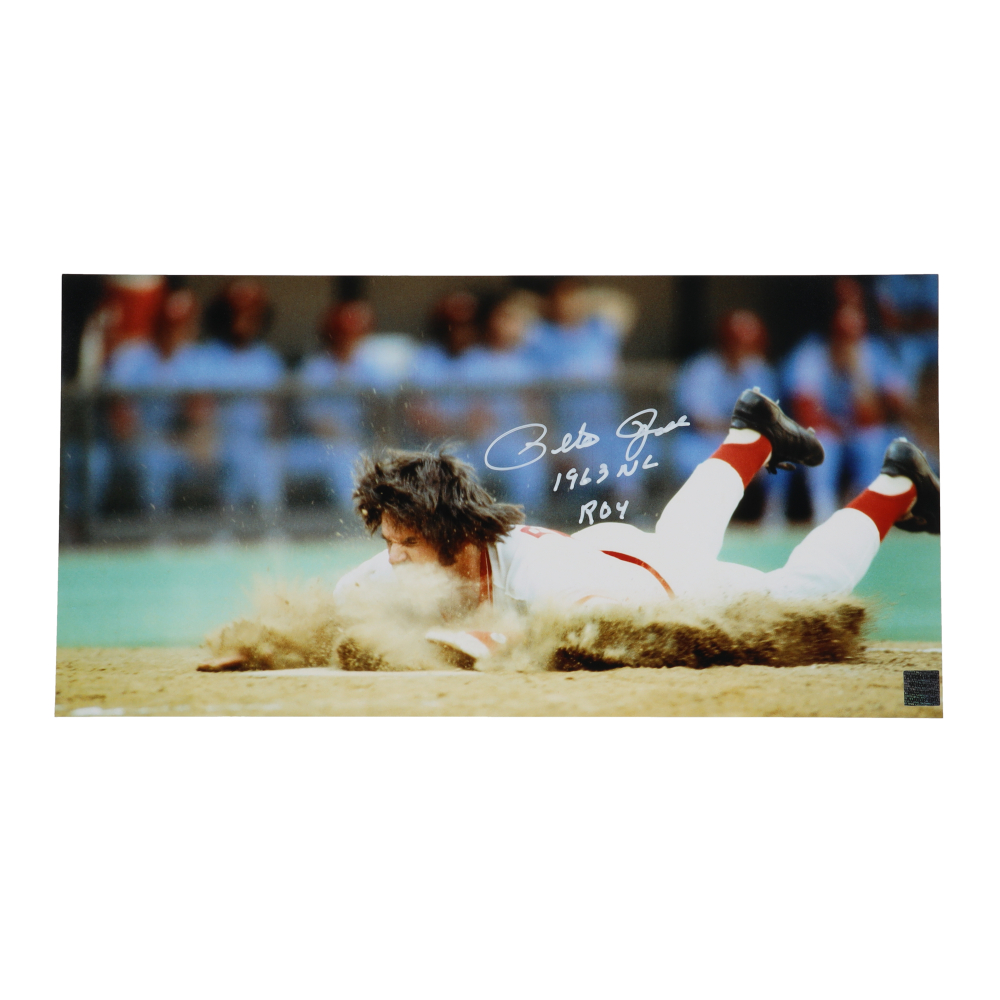 Pete Rose Signed Reds 10x20 Photo Inscribed "1963 N.L. ROY" (Playball ...