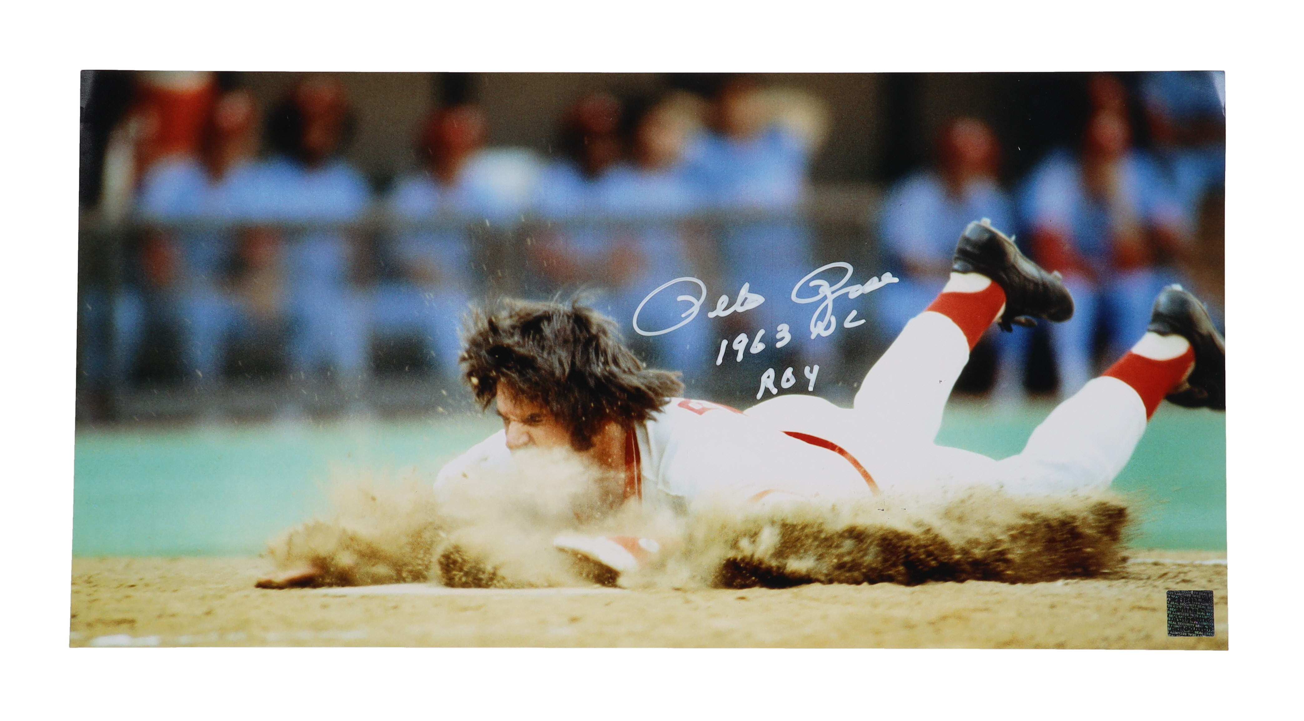 Pete Rose Signed Reds 10x20 Photo Inscribed "1963 N.L. ROY" (Playball ...