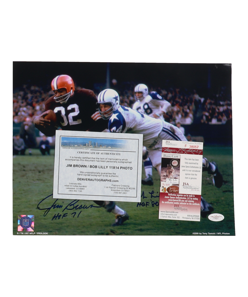 Bob Lilly & Jim Brown Signed 11x14 Photo Inscribed "HOF '80" & "HOF 71 ...