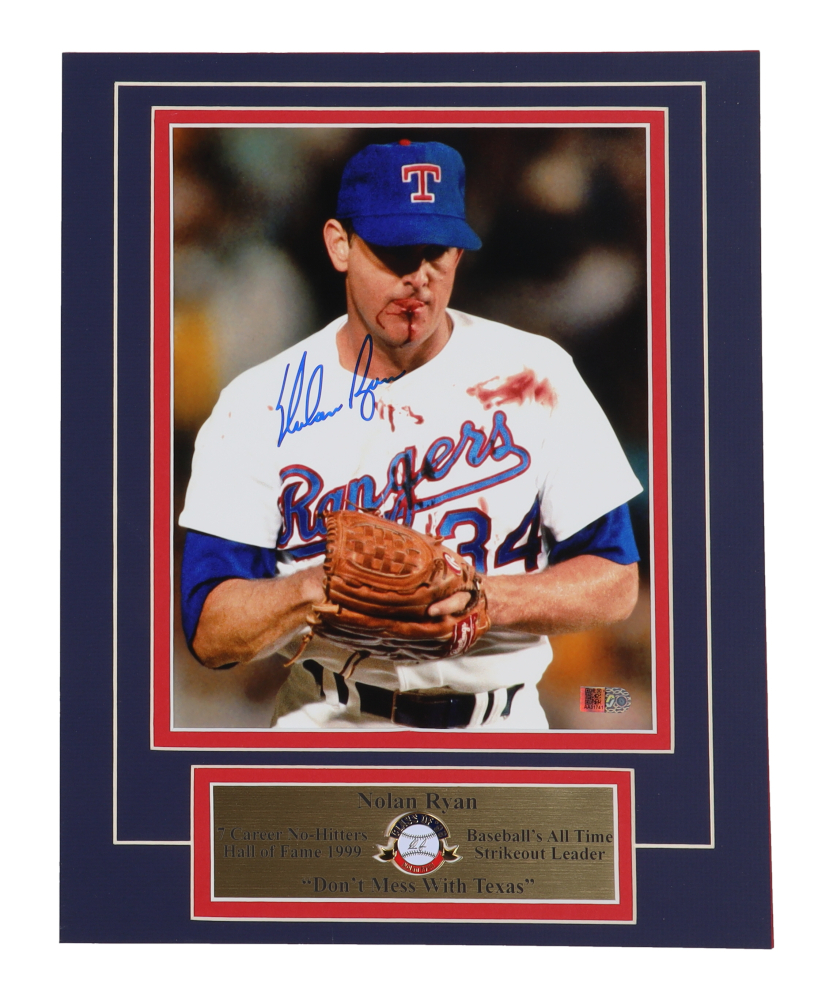 Nolan Ryan Signed Rangers Custom Matted Photo Display With Hall Of Fame ...