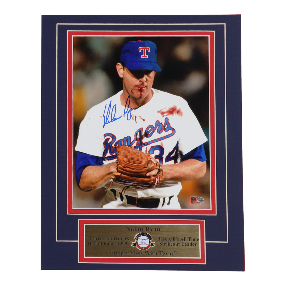 Nolan Ryan Signed Rangers Custom Matted Photo Display With Hall Of Fame ...